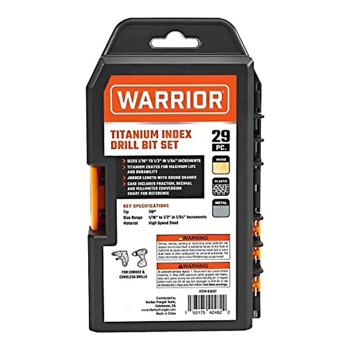 Warrior Titanium Nitride 29pc High Speed Steel Drill Bit Set