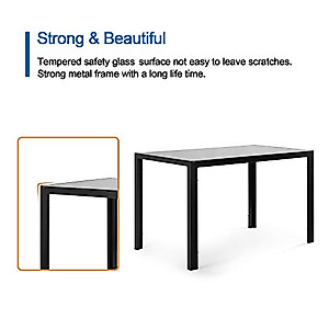 5-Piece Dining Table Set with 4 Faux Leather Chairs, Tempered Glass Tabletop Size 47.25" x 27.5", Black