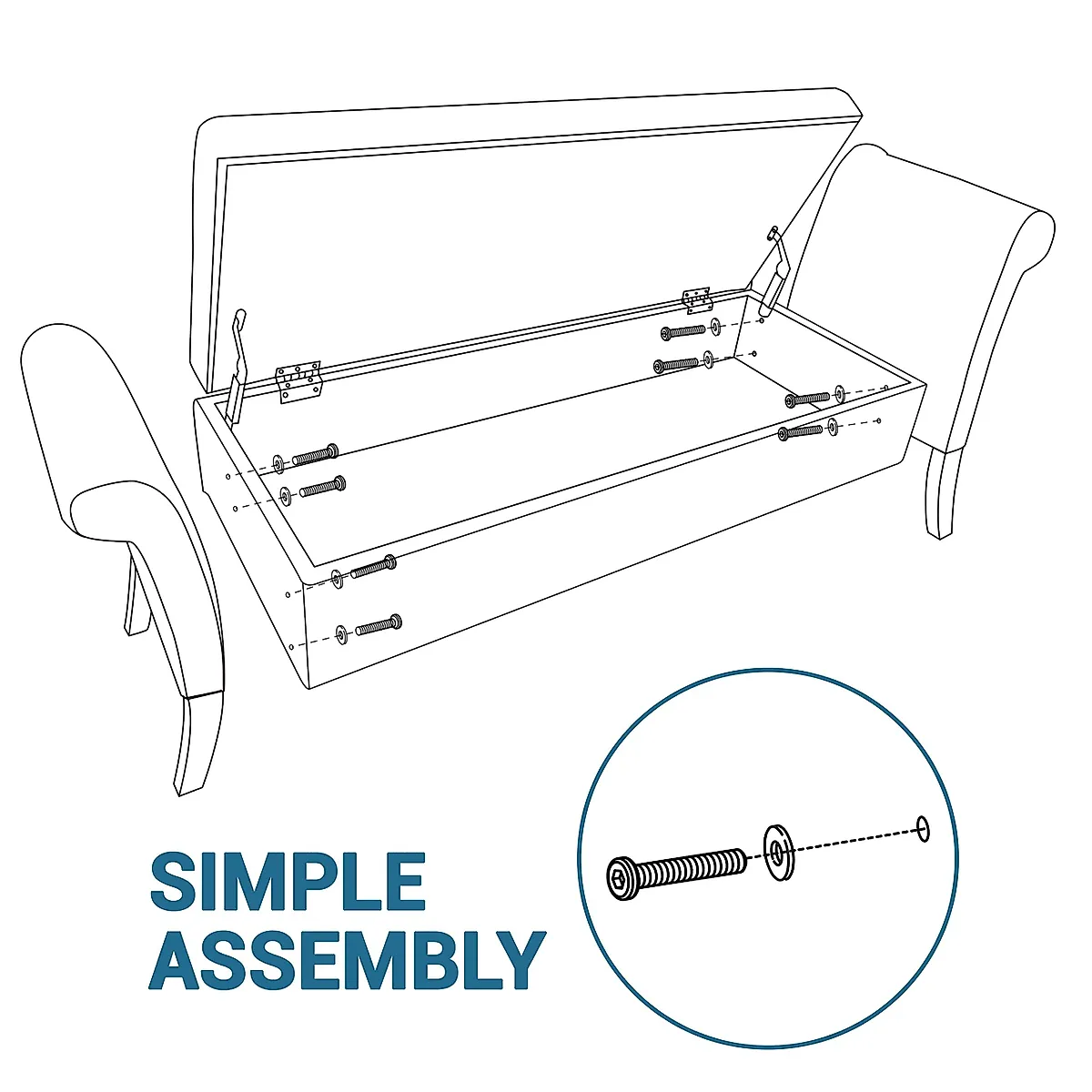 Yaheetech Fabric Modern Tufted Large Storage Bench with Rolled Arms Cushioned Storage Bench Entryway Bench Functional Storage Bench Footstool Foot Rest for Living Room Bedroom Window Side Fresh White