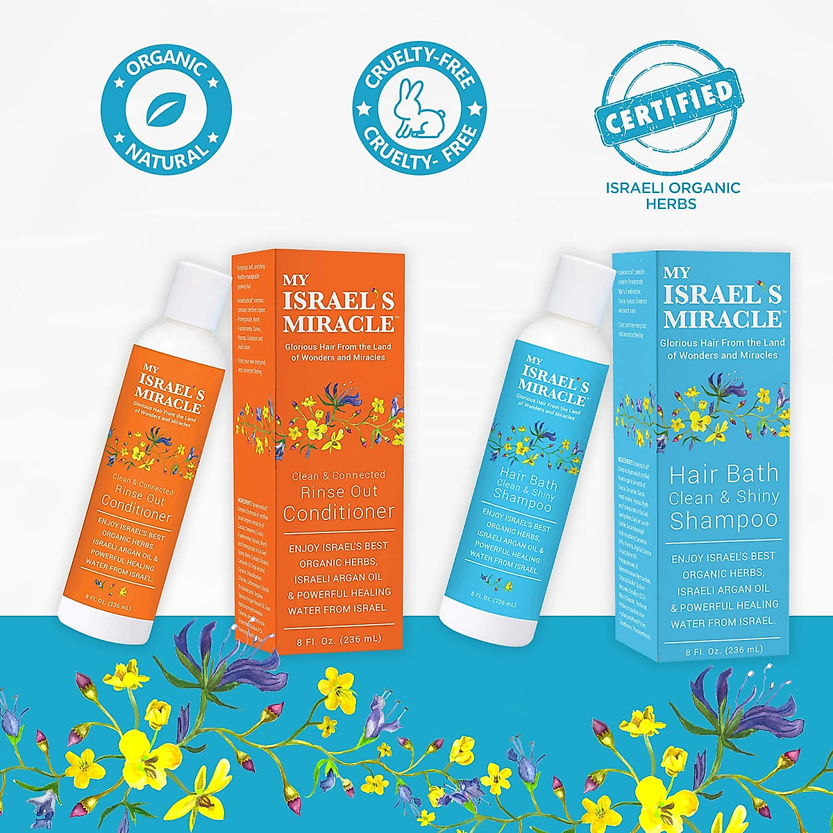 Organic Shampoo and Conditioner Set - My Israel's Miracle - Powerful Organic Haircare Herbs and Argan Oil from Israel