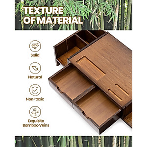 Crestlive Products Monitor Stand Riser, Bamboo Computer Desk Organizer with Adjustable Storage Drawers Laptop Cellphone TV Printer Stand, Antique Brown