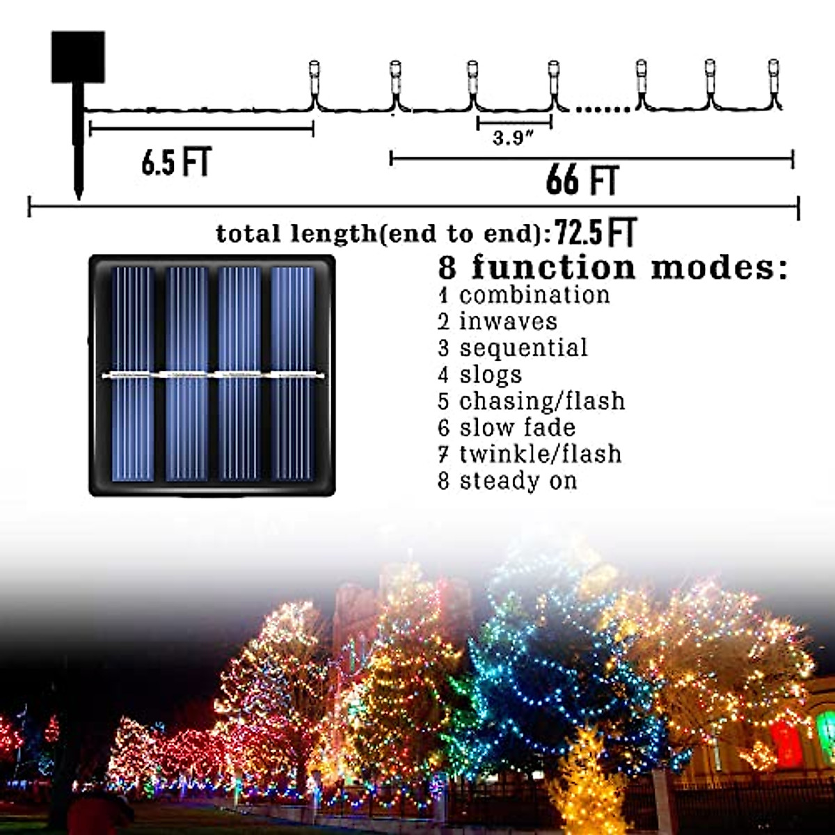 Dazzle Bright 2 Pack 200 LED 66 FT Halloween Solar String Outdoor Lights, Solar Powered with 8 Modes Waterproof Christmas Lights for Bedroom Patio Garden Tree Party Yard Decoration (Purple)