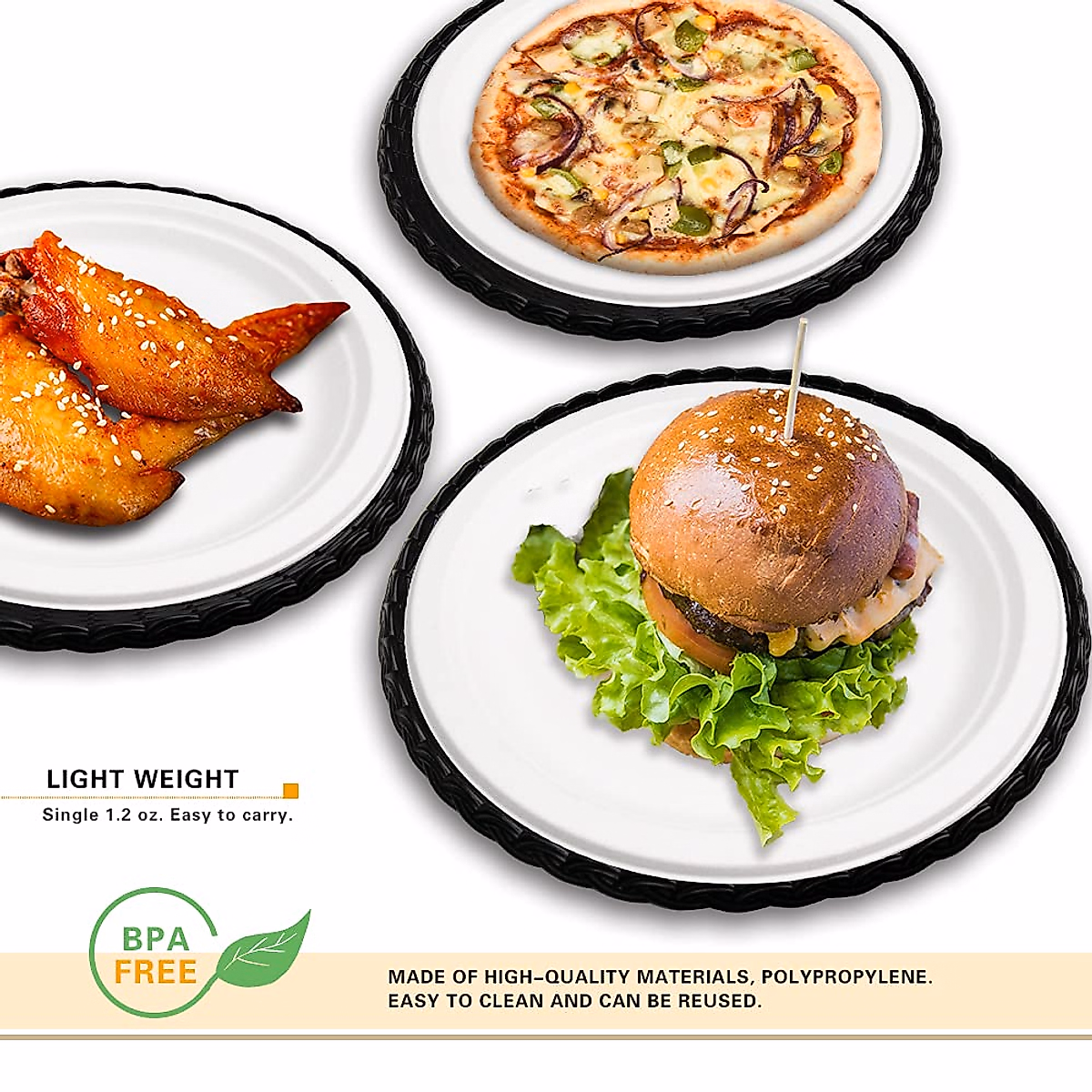 EBIGIC Paper Plate Holders , 8/12/24 Packs 9/10 Inch paper plate holders reusable Black Plastic Heavy Dutysupports for Picnic party dinner