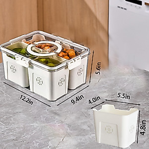 Rzmyencg Fruit Storage Containers for Fridge with Lids and Handle,Refrigerator Organizer Bins,with 4 Removable Colanders,Food Divided Serving Tray with Lid,BPA-Free Vegetable Fresh Produce Saver