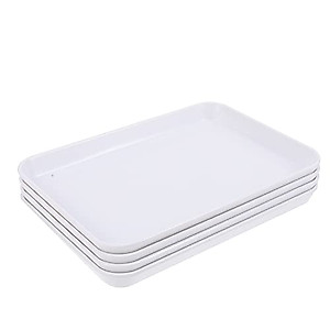 Rectangular Serving Tray 4pcs Decorative Serving Tray Melamine Snack Tray Plate Fruit Serving Tray Tea Drink Platter for Coffee Food Breakfast Dinner (White) Dining Tray