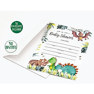 Baby Shower Invitations for Boy, 50 Invitations and Envelopes, Safari Jungle Fill-in Invites for Baby Showers, Dinosaur Baby Shower Decorations for Boys, Gender Reveal Parties (Large Size 5x7)