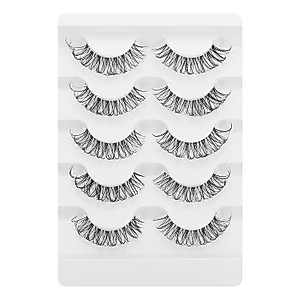 DSLONG Cat Eye Lashes Looks Like Eyelash Extensions, Russian Strip Clear Band Natural Look Wispy Lashes, D Curl Fluffy Volume Cross Multi layered Invisible Band Eyelashes (02B)