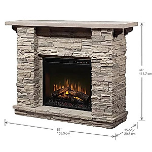 Dimplex Featherston Electric Fireplace with Mantel Surround Package | Pine with Gray Stone-Look Mantel Shelf, Includes 28" Electric Fireplace - Model #GDS28L8-1152LR