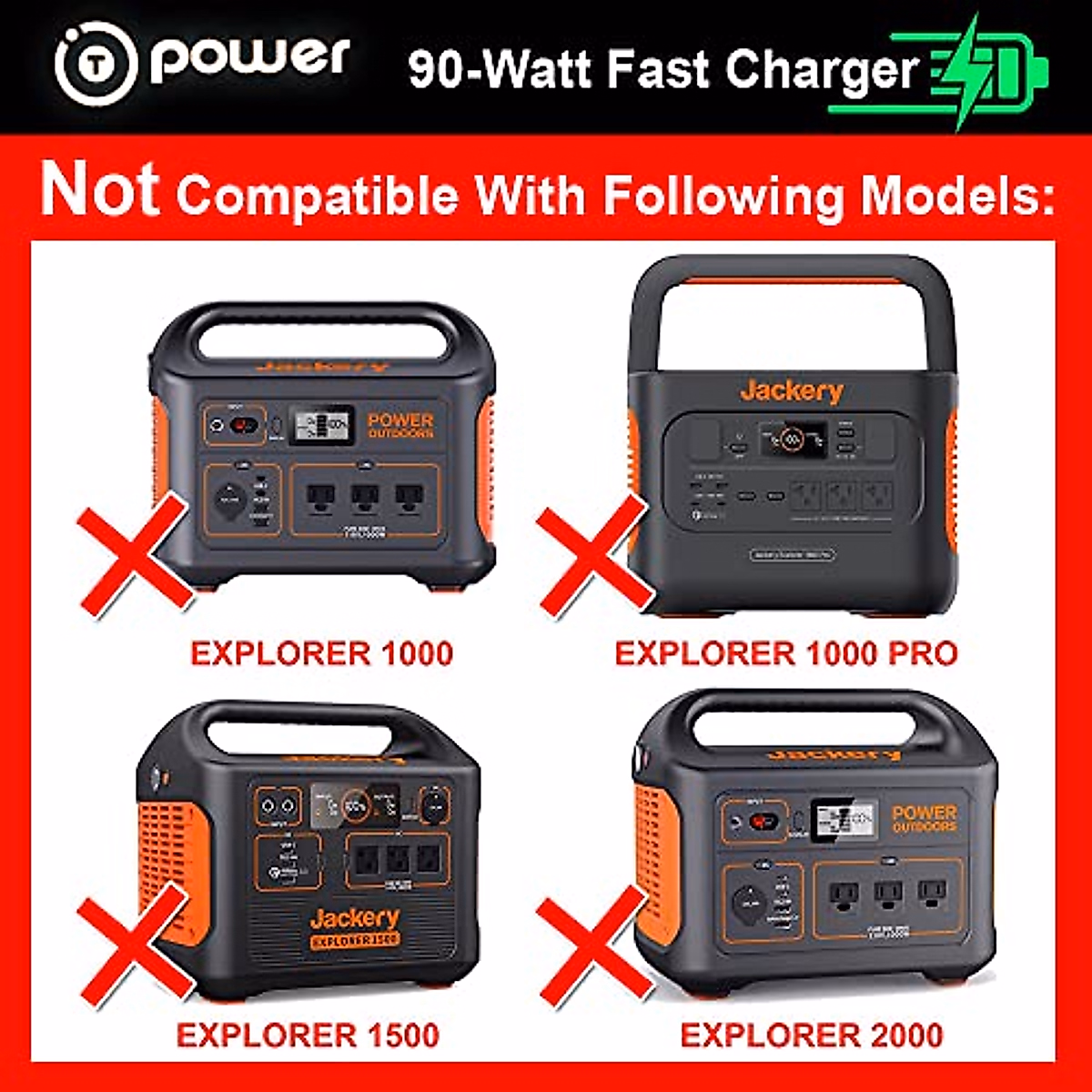 T-Power 12V~24V Charger for Jackery Portable Power Station Explorer 160 240 300 E160 E240 E300 HLS-290 Peak 150w 400W PN: 32120000, 56101600 Power Supply Ac Dc Adapter