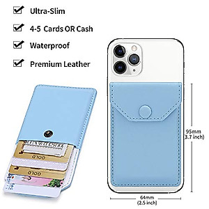 YUNCE Self Adhesive Cell Phone Leather Wallet, Stick On Card Holder fits Most Cell Phones & Cases, Credit Card Holder Pocket Wallet for Men Women - RFID Blocking Sleeve Covers [Light Blue]