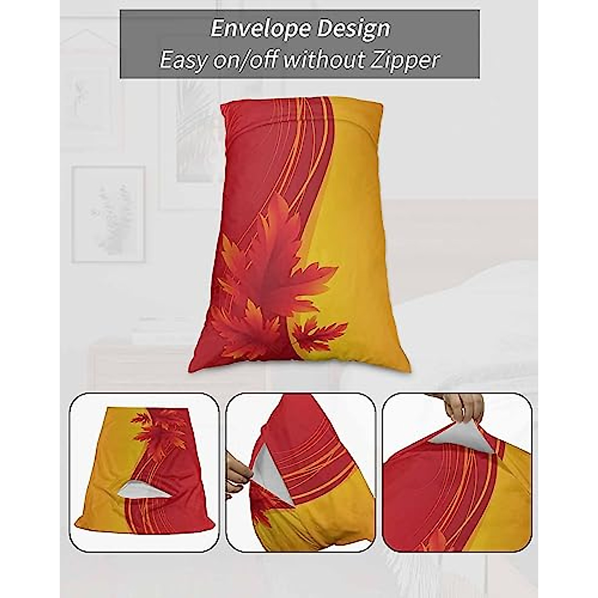 Edwiinsa Fall Leaf Pillow Covers Standard Size Set of 2 Bed Pillow, Red Orange Maple Leaves Farmhouse Plush Soft Comfort for Hair/Skin Cooling Pillowcases with Envelop Closure 20''x26''