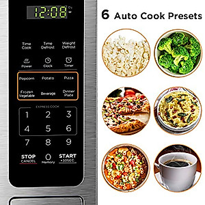 BLACK+DECKER EM036AB14 Digital Microwave Oven with Turntable Push-Button Door, Child Safety Lock, Stainless Steel, 1.4 Cu.ft