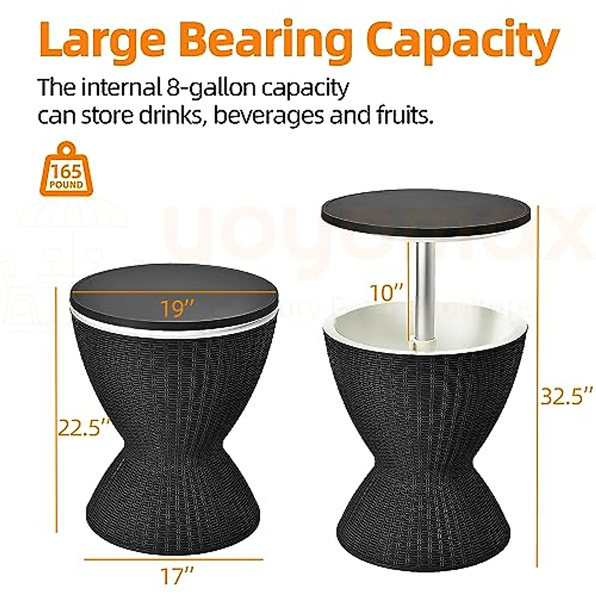 yoyomax Outdoor Cool Bar Table, 8 Gallon Beer and Wine Cooler Table, Patio Furniture & Hot Tub Side Table, Beverage Cooler, Rattan Style Patio, Cocktail Bar for Patio Pool Party-Black
