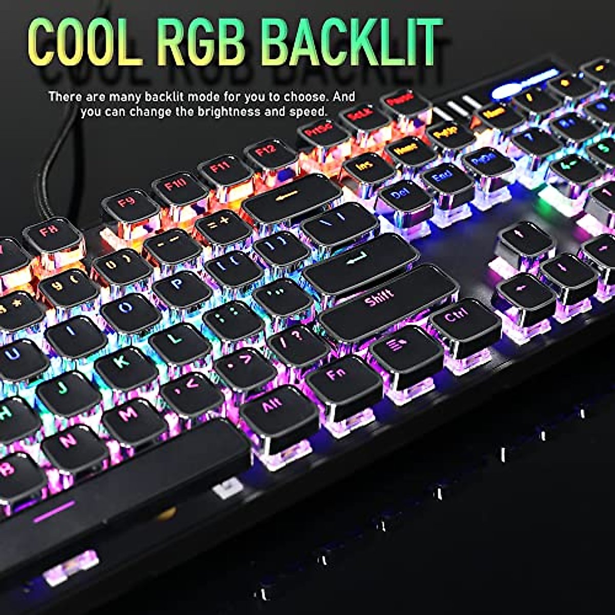 Camiysn Typewriter Style Mechanical Gaming Keyboard, Black Retro Punk Gaming Keyboard with RGB Backlit, 104 Keys Blue Switch Wired Cute Keyboard, Unique Square Keycaps for Windows/Mac/PC