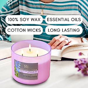 Sage Lavender Scented Candle 3 Wick | Aromatherapy Relaxing & Energy Cleansing Candle with Cedarwood, Clove & Eucalyptus 15.8 oz | Sage Candles for Cleansing House | Large Natural Soy Candles for Home
