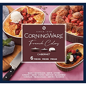 CorningWare Ceramic Bakeware Set with Lids, Chip and Crack Resistant Stoneware Baking Dish, Microwave, Dishwasher, Oven, Freezer and Fridge Safe, 6-Piece French Cabernet