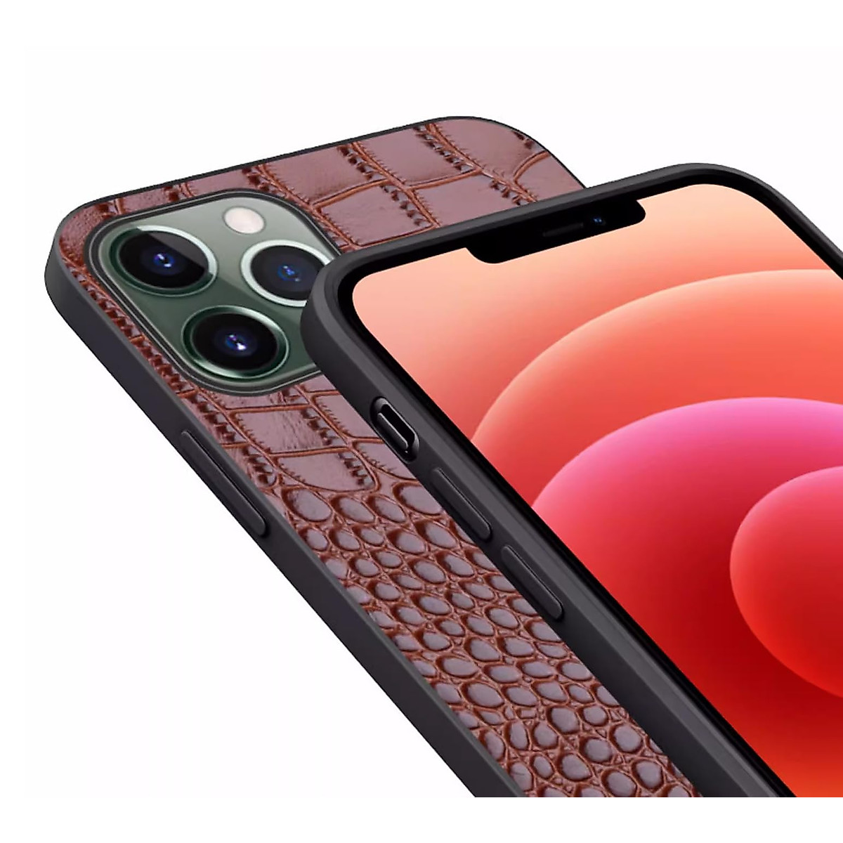 for iPhone 15 Pro Max Genuine Leather Case Luxury Design Cute Slim Crocodile Pattern Shiny Bling Glitter Fancy Back Cover for Women Girls Man Phone Skin,Brown