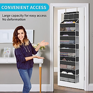 clbutge Over The Door Organizer, 5 Shelf Clear Hanging Storage with 5 Large Pockets 10 Mesh Side and 3 PVC Pockets, Heavy Duty Baby Organization for Pantry, Nursery, Bedroom, Stuffed Toys (Black)