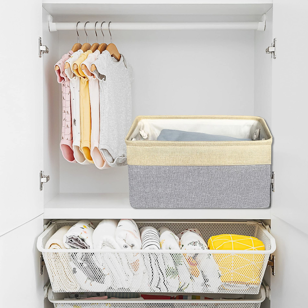 3 Pack Collapsible Fabric Storage Bins Shelf Baskets for Organizing, Closet Storage Baskets for Shelves Green Storage Cubes, Towel Organizer for Closet, Nursery, Clothes, Toys, Home, Laundry