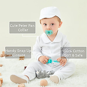 pureborn Unisex Baby Boys Girls Spring Fall Romper Jumpsuit - Solid White Long Sleeve Jumpsuit Clothes for Christening Baptism 3-6 Months
