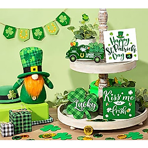 21 PCS St. Patrick's Day Decorations for Home St. Patrick's Day Tiered Tray Decor Set - Shamrock Decor Lucky Wood Sign Irish Kiss St. Patrick's Day Decor for Saint Patrick's Day Home Table Shelf