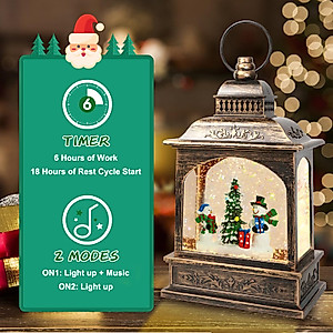 Christmas Snowman Snow Globe, Snowman Musical Lantern with 6 Hour Timer USB Lined/Battery Operated Retro Style Holiday Glitter Globe for Xmas Indoor Decoration and Santa Gifts