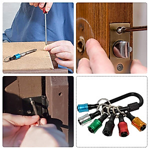 Saipe 6PCS Keychain Extension Bar Aluminum Alloy Screwdriver Bits Holder Set Portable Drill Screw Adapter Quick Release Extension Bar for 1/4inch Hex Shank