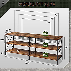 WLIVE TV Stand for 65 70 inch TV, Entertainment Center with Cable Management, TV Console with Storage Shelves, Steel Frame, Wood Board, for Living Room, Rustic Brown