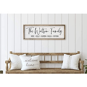 Personalized Framed Wooden Family Name Sign (6" x 18", Weathered Grey Frame, White Background)