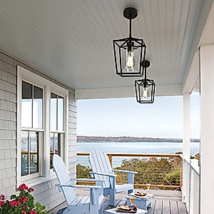 GZJunYo 1-Light Black Pendant Light Fixture Farmhouse Iron Cage Metal Pendant Light Lantern Hanging Light Fixtures with Clear Glass Shade for Kitchen Island, Entryway, Dining Room, Hallway