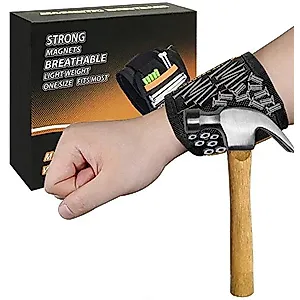 Magnetic Wristband for Holding Screws with 15 Strong Magnets, Nails, Drill Bits - Best Unique Tool Gift for Men, DIY Handyman