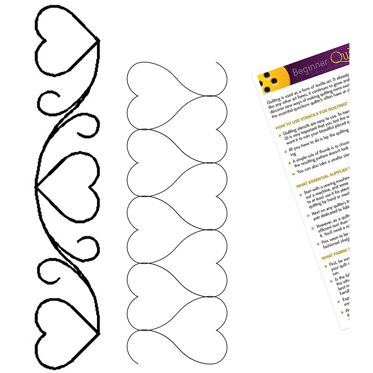 Quilting Stencils for Machine and Hand Quilting - 2 Quilting Stencils for Border Patterns - Heart Border Plastic Quilt Stencil Set with Guide