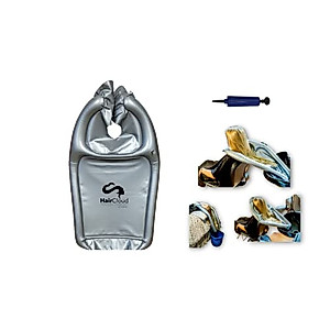 Inflatable Hair Washing Funnel for Shampooing Hair in Any Chair and Basin. Portable Tray Device to Use at Home, in Salon, Nursing Home or Hospital Cape to Help Keep Clothes Dry Pump Included!