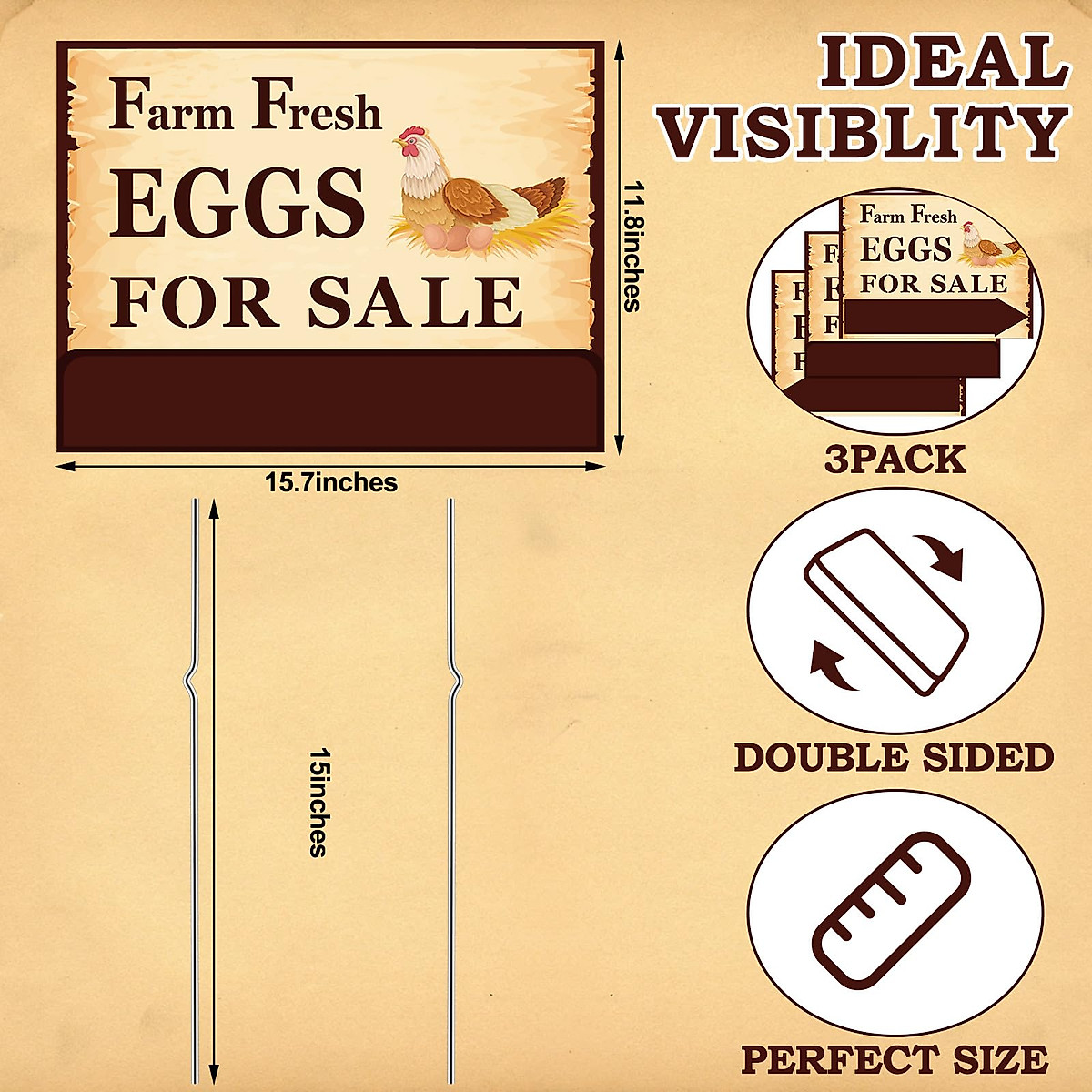 Sintuff 3 Pcs Farm Fresh Eggs for Sale Sign with Stakes 30 Pcs Plastic Egg Cartons for 12 Eggs 30 Fresh Farm Eggs Handling Instructions 30 Farm Fresh Eggs Labels Egg Handling Stickers