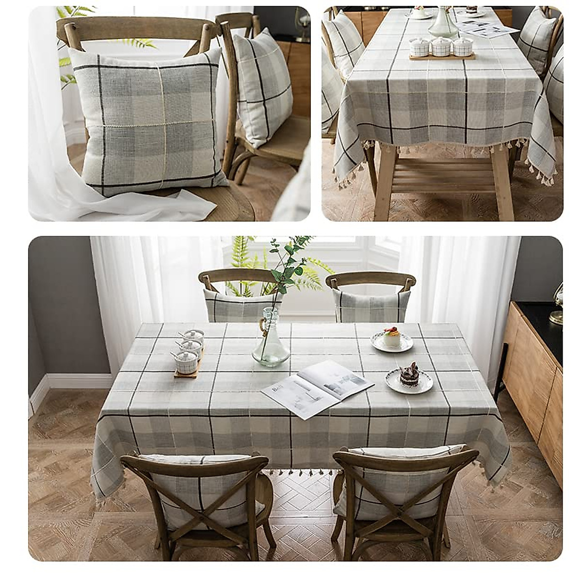 Neelvin Rustic Rectangle Burlap Thick Tablecloth Cotton Linen Table Linens Tablecloths Waterproof Wrinkle Free Table Cover for Kitchen Dinning,55"x70",4-6 Seats