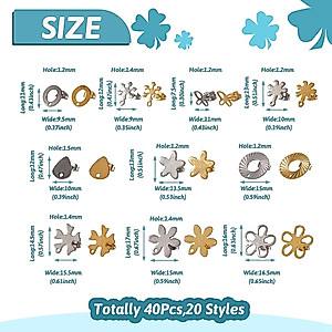 40pcs Stud Earring Findings with 304 Stainless Steel Pins Flower Snowflake Butterfly Shape Earring Studs for Jewelry Making with Ear Nuts