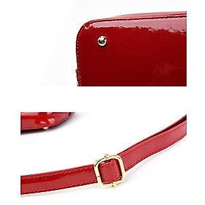 Patent Leather Handbag Crocodile Pattern Top Handle Purse Shell Bag Come with Wallet (Brown)