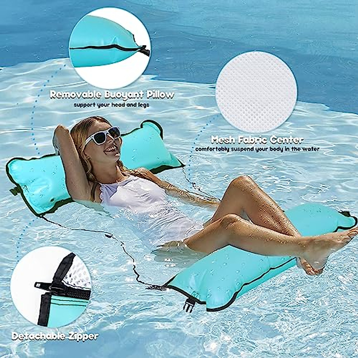BOLITE Giant Inflatable Lake Float for Adults, 102 x72 Inch Pool Float with Pool Hammock, Floating Mat Toy Raft Loung for Swimming Pool Lake Beach Summer Water Party, Blue
