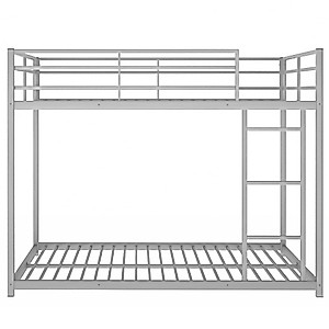 Full Over Full Bunk Bed with Ladder,Metal Floor Bunk Bed Frame with Safety Guardrail and Steel Slats Support for Kids Teen Girls Boys Adults Bedroom Furniture,Heavy Duty Metal Bed Frame (Silver, Full)