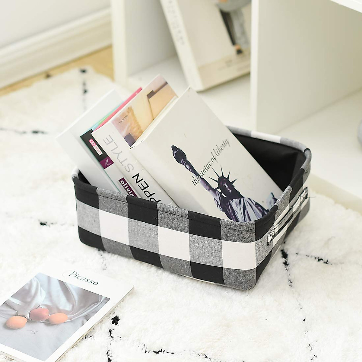 INough Christmas Buffalo Plaid Storage Basket Low Gifts Baskets Christmas Basket for Kids Collapsible Toy Basket Farmhouse Decor Christmas Gifts Toy Box for Baby/Office/Bedroom