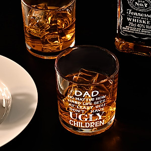 DAZLUTE Dad Gifts, Funny Whiskey Glass for Dad, Father’s Day Gifts Idea, Birthday Present Christmas Gifts for Dad Father Papa Daddy from Daughter Son, 10Oz Old Fashioned Glass