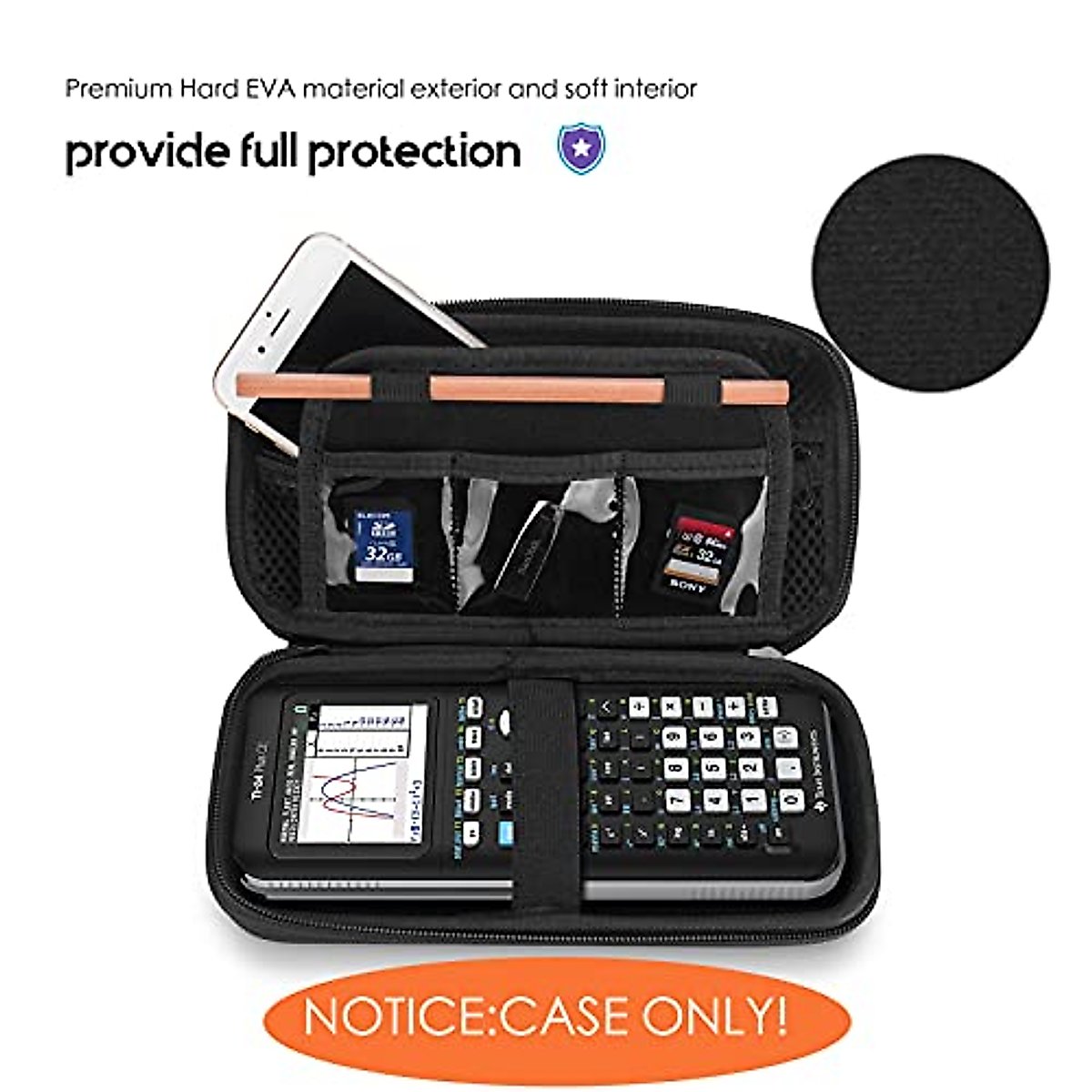 ProCase Hard EVA Case for Texas Instruments Ti-84 Plus CE, Durable Travel Storage Carrying Box Protective Bag for Ti-84 Ti-83 Ti-85 Ti-89 Ti-82 Plus/C CE Graphing Calculator and More -Black