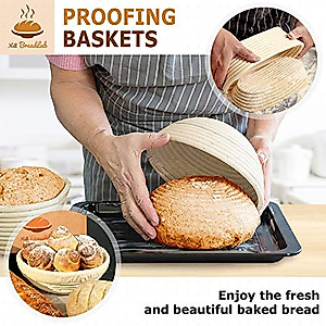 Bread Proofing Basket With Baking Tools - Sourdough Starter Kit With Bread Basket - Bread Proofing Baskets For Sourdough - Bread Making Set With Dough Whisk - Dough Scraper Baking Gifts For Bakers