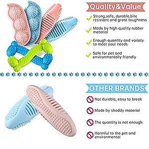 Skylety 6 Pieces Puppy Teething Chew Toys Rubber Bone-Shaped Puppy Teething Toy Pet Teething Toy for 2-8 Months Puppy Teeth Cleaning and Relieving Itching (Blue, Pink, Yellow Green)