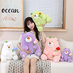 INVENOL Stuffed Animals & Plush Toys Cute Flower Bear Stuffed Animal Plush Toys Super Soft Bear Cuddle Throw Pillows 9.8in (Color : Purple)