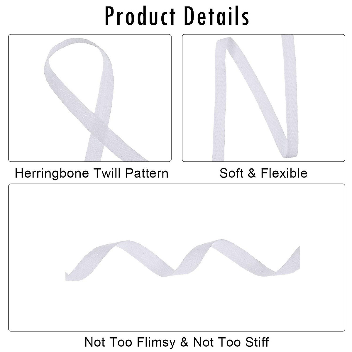 Twill Tape Ribbon Soft Natural Twill Tape Herringbone Webbing Tape Sewing Twill Ribbon for DIY Craft Making (White, 1/2 Inch, 27 Yards)