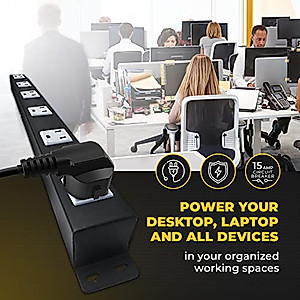 6 Outlets 3 Feet Power Cord 2 Feet Body Opentron OT2063 Heavy Duty Metal Surge Protector Power Strip with Mounting Parts - Free End Caps for Shipping Protection Only Black