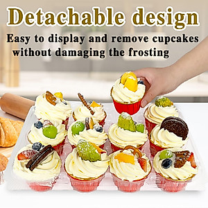 Haawooky (12 Pack x 16 Sets) Stackable Cupcake Carrier Holders,Plastic Cupcake Boxes Holders for 12 Cupcakes,Clear Disposable Cupcake Containers with Detachable Tall Dome Lid