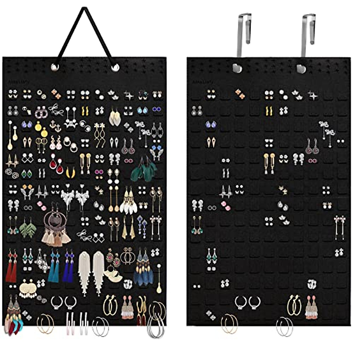 AinsListy Earring Organizer Hanging Earring Holder, Holds Up To 330 Pairs, Soft Felt Wall Mount Earring Display Holder Stud Earrings Organizer for Women Girls - 2 Pack (Include Metal Hook and Rope)