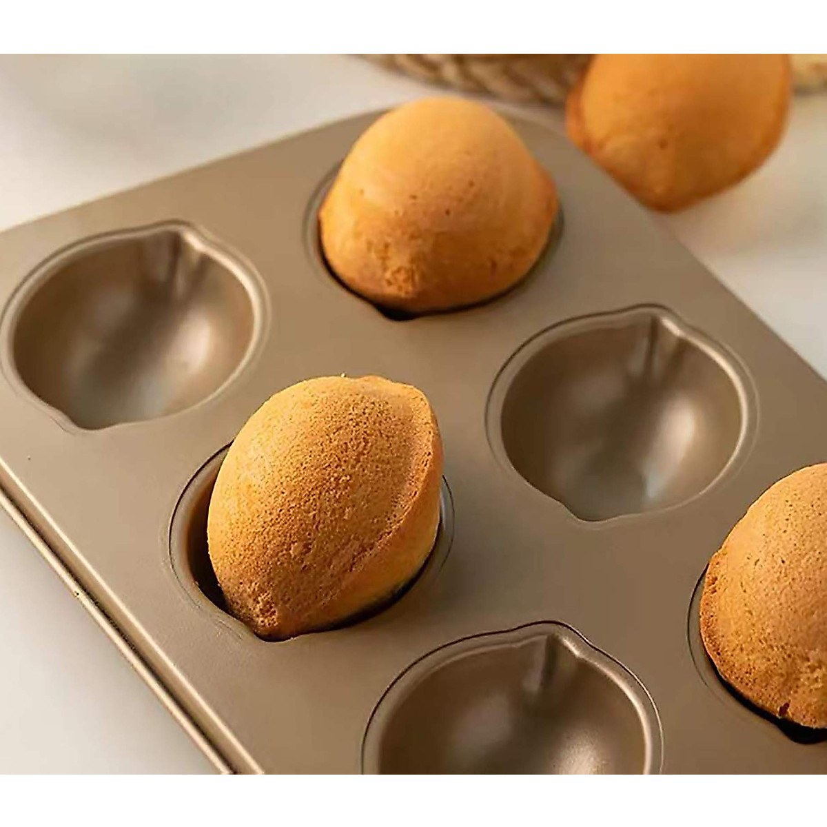 TOPZEA 2 Pack Muffin Pan, 6-Cup Non Stick Muffin Pan Lemon Shaped Baking Mold Cake Mold Cupcake Pan for Oven, Quick Release Bakeware for Pudding, Dessert, Mousse, Gold